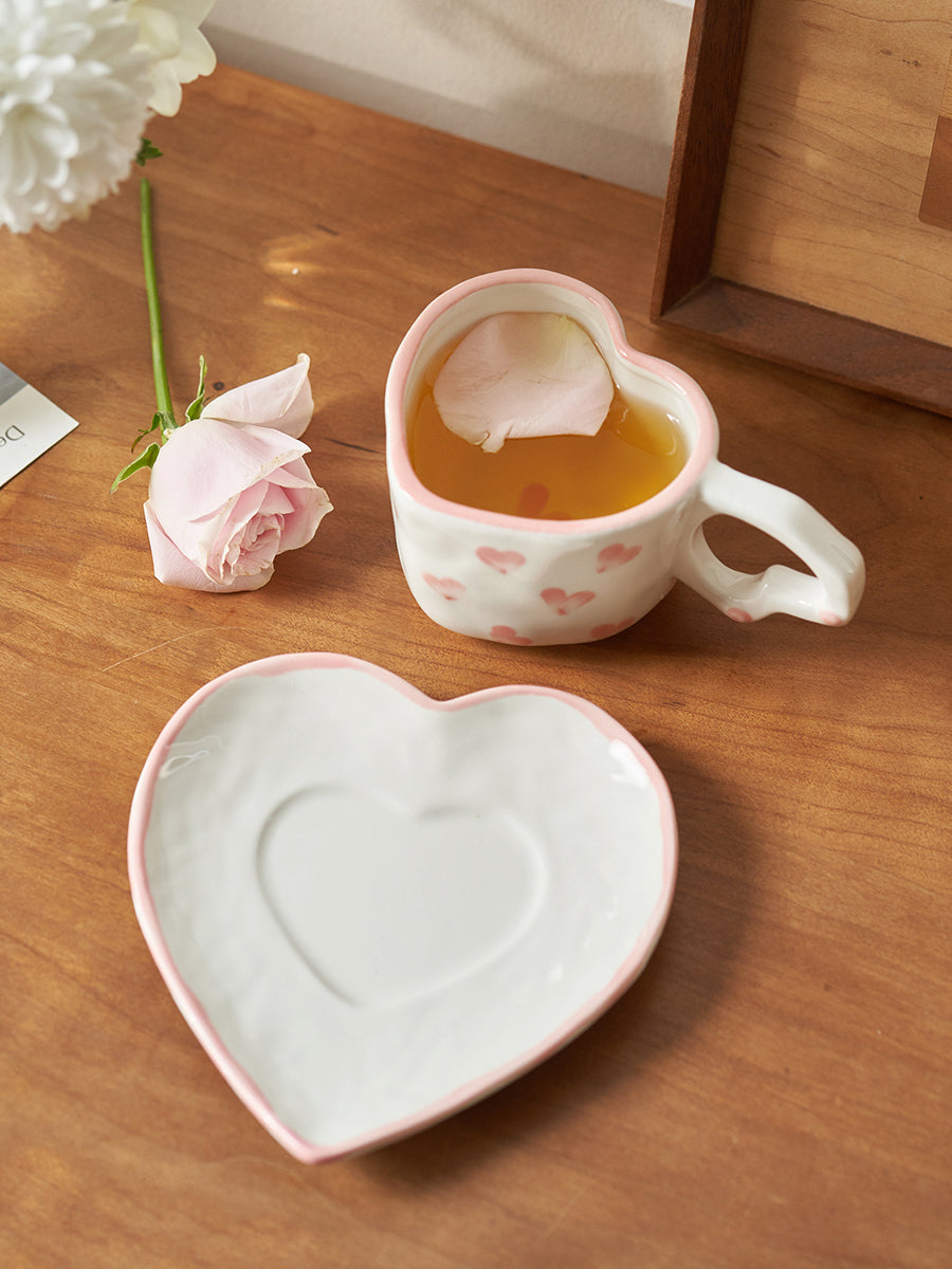 Heart-shaped Coffee Mugs Saucer Set – PeauleyHome